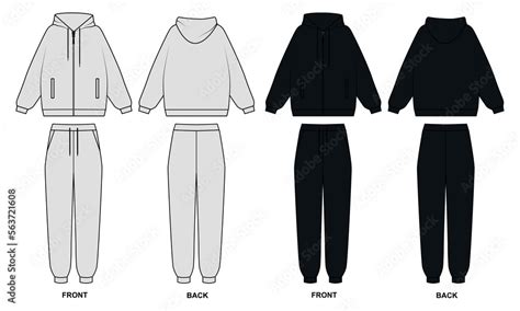 Set Of Clothes For People Vector Outline Drawing Of A Hoodie And Sweatpants Tracksuit Template