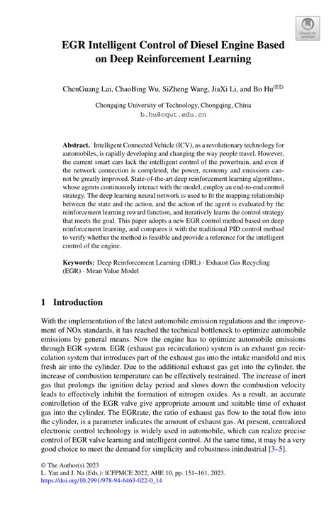 Pdf Egr Intelligent Control Of Diesel Engine Based On Deep Reinforcement Learning