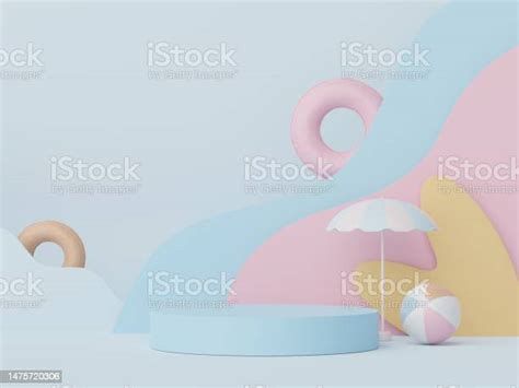 여름 시즌 배경 개념이 있는 최소 디스플레이 연단의 3d 렌더링 웹 배너와 모형을 위한 미니멀리스트 받침대 0명에 대한 스톡 사진 및 기타 이미지 Istock