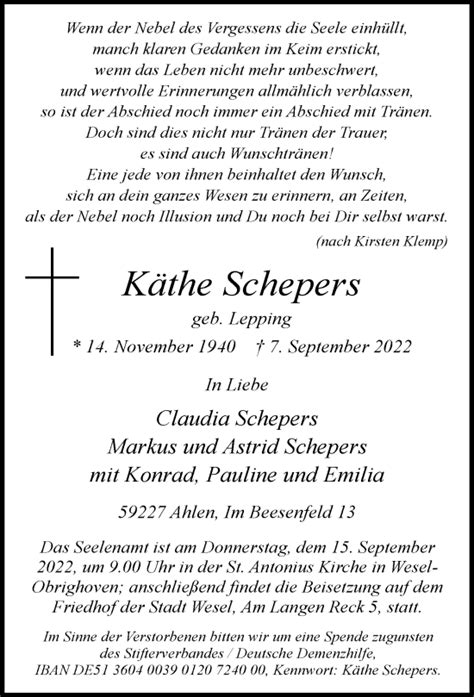 Alle Traueranzeigen für Käthe Schepers trauer rp online de