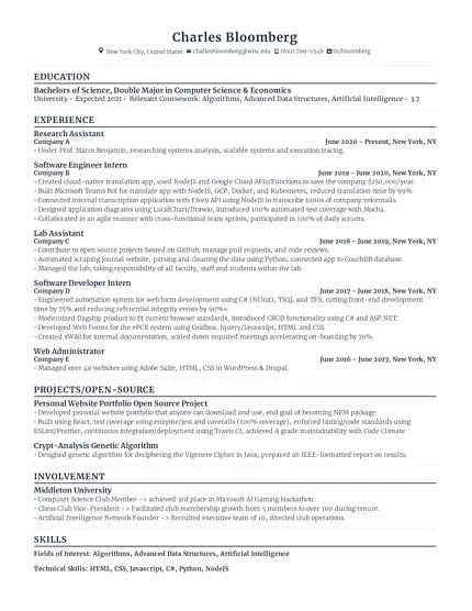 Software Engineer Intern Resume Example And Tips For 2024 Example For