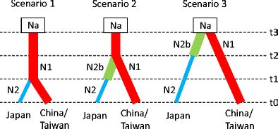 Three Demographic Scenarios Tested By The Approximate Bayesian