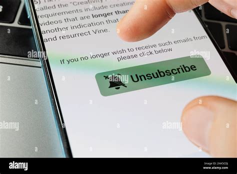 Unsubscribe Button On Smartphone Unsubscribe Of Newsletters Stock