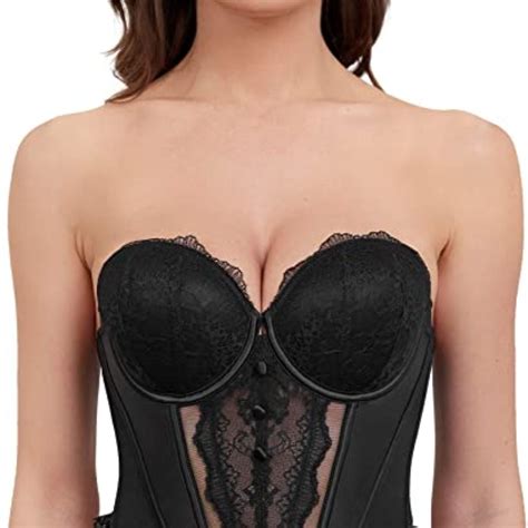 Strapless Bra Longline Corset Push Up Boned Underwire Sexy Sheer Mesh