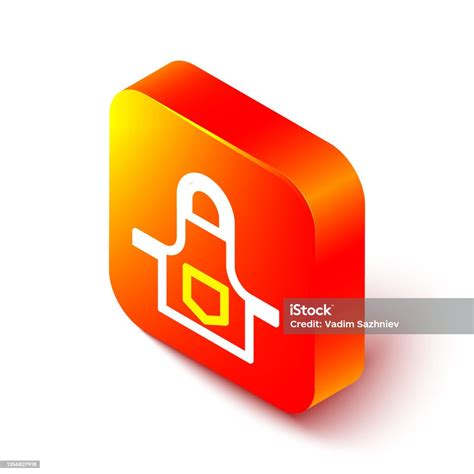 흰색 배경에 격리 된 등색 라인 주방 앞치마 아이콘 요리사 유니폼 요리 주황색 정사각형 버튼 벡터 3차원 형태에 대한 스톡 벡터