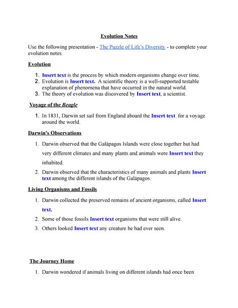 Bio Gt U4ls1 Evolution Notes Evolution Notes Use The Following