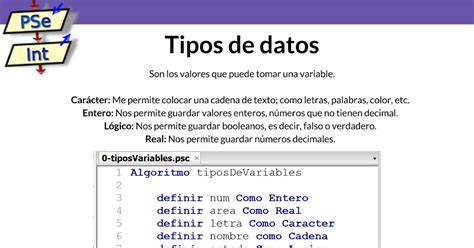 Tecnoingenieria1 Tei1 Tipos De Variables En Pseint