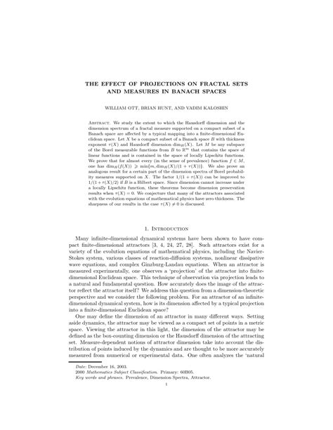 Pdf The Effect Of Projections On Fractal Sets And Measures In Banach Spaces