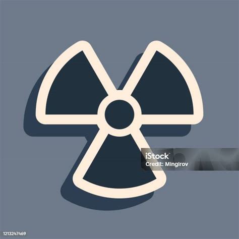 黑色放射性圖示在灰色背景上隔離放射性毒性符號輻射危險標誌長陰影樣式向量插圖向量圖形及更多光束圖片 光束 剪裁圖 化學 Istock