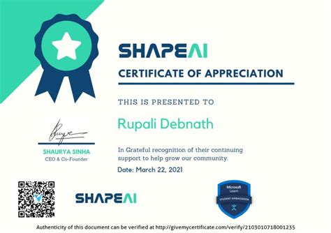 Rupali Debnath On Linkedin Shapeai Community Certificate
