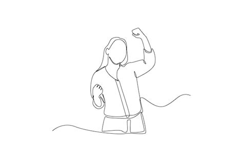 Premium Vector Continuous One Line Drawing Happy Young Girl With