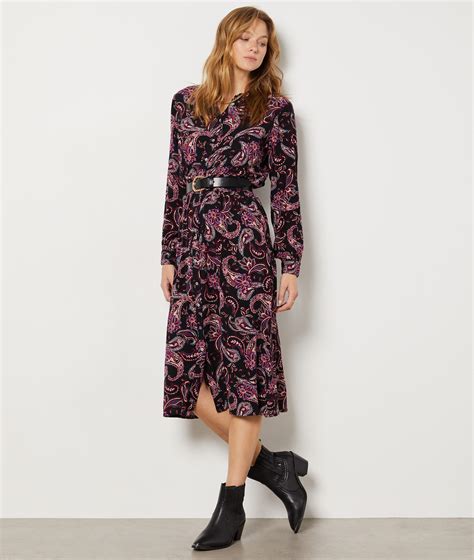 Robe Longue Boutonnée Motif Paisley Ophelie Imp Fd Violet Etam