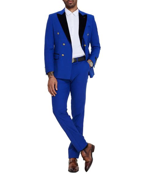 Royal Blue 2 Piece Slim Fit Double Breasted Tuxedo — Mensusa