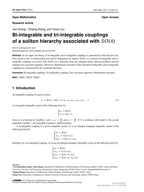 Pdf Bi Integrable And Tri Integrable Couplings Of A Soliton Hierarchy Associated With So4