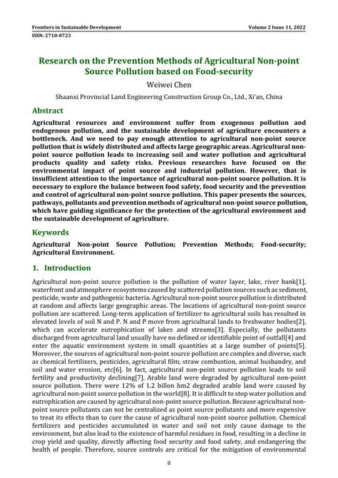 Pdf Research On The Prevention Methods Of Agricultural Non Point Source Pollution Based On