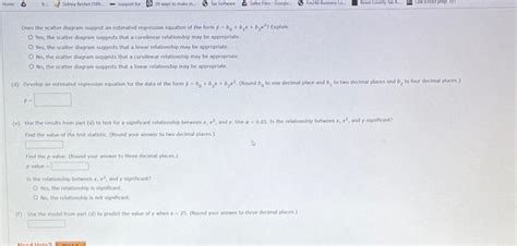 solved consider the following data for two varlables x and