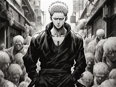 Jujutsu Kaisen Pluma Negra Y Blanca Cuerpo Completo Ilustración De