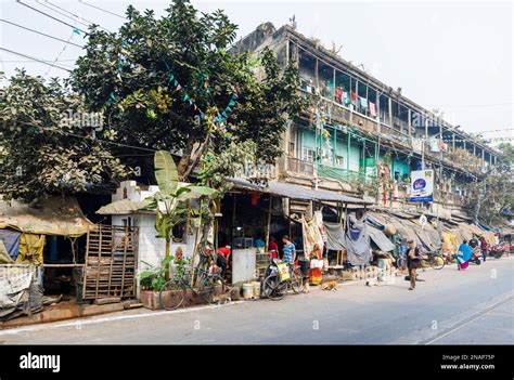 Street Scene Of Roadside Shops Stalls And Kiosks In The Shopping Area