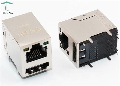 Shielded Ethernet Rj45 Female Connector Hdmi Stacked Combo With Led