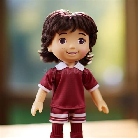Realistic Toy Nancy Doll In Maroon Soccer Uniform Stock Illustration