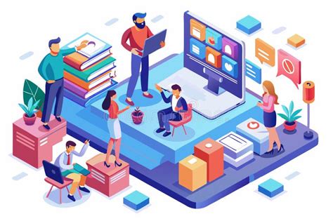 Isometric Illustration Of Diverse People Collaborating In A Tech Driven Webinar Setup