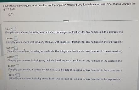 Solved Find Values Of The Trigonometric Functions Of The Chegg