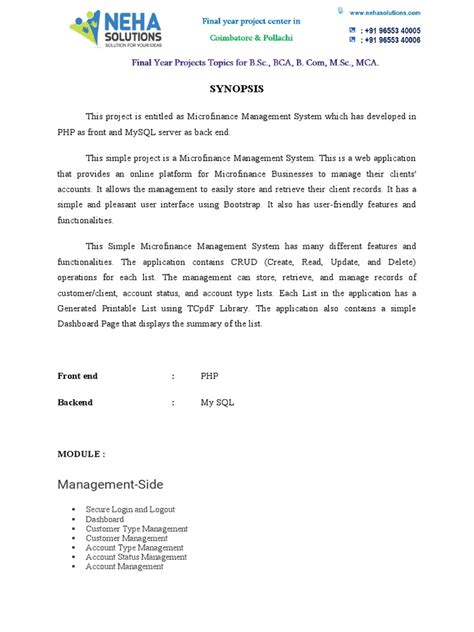Microfinance Management System In Php Neha Solutions 9655340006 9655340005 Pdf