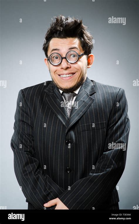 Funny Nerd Businessman In Dark Studio Stock Photo Alamy