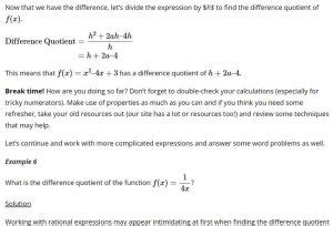 Difference Quotient Formula
