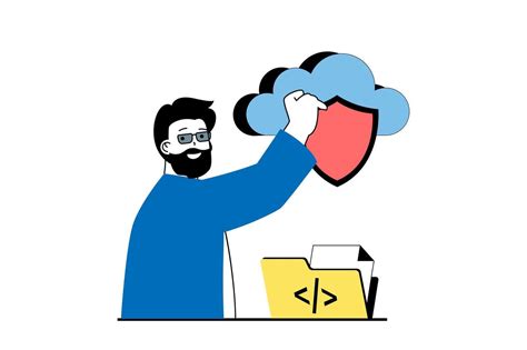 Cloud Computing Concept With People Scene In Flat Web Design Man Working With Digital Files And