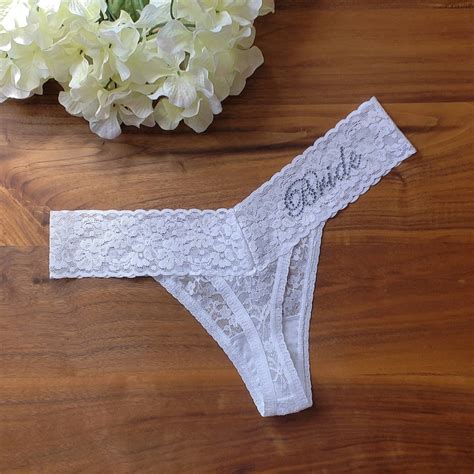 White Lace Bridal Thong W Something Blue Personalized Bride Etsy