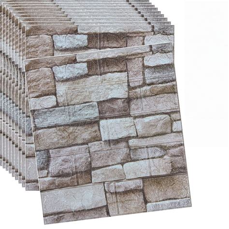 Angel Sar 10 Piece Rock Peel And Stick 3d Faux Stone Wall Panel 3d