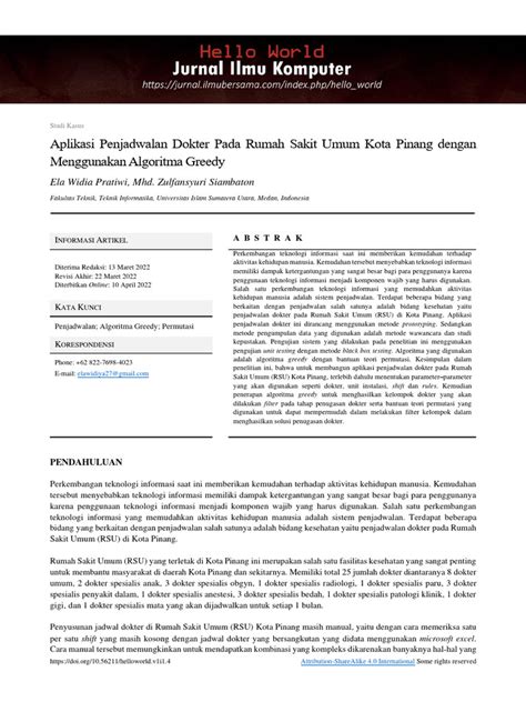 Aplikasi Penjadwalan Dokter Pada Rumah Sakit Umum Kota Pinang Dengan Pdf
