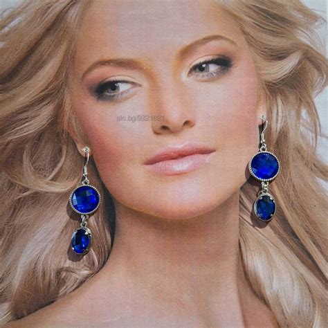 Разкошни обици с кристали в Кралско синьо и орнаменти цвят сребро Дамско бижу Стъкло Биж