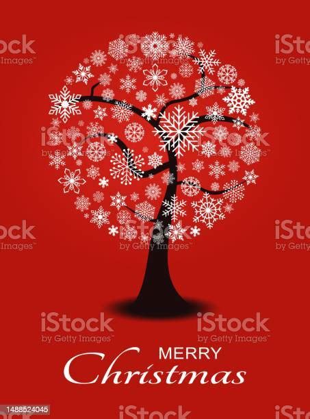 Selamat Natal Pohon Vektor Abstrak Dengan Kepingan Salju Pada Latar