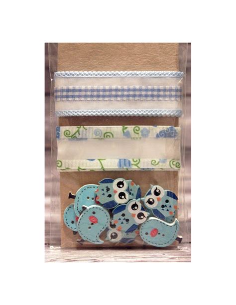 Pack Cintas Azules Y Botones Buhos Y Pajaritos Azules