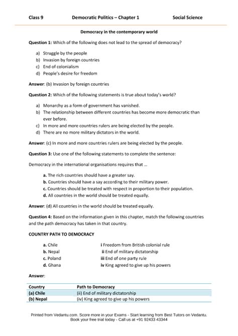 NCERT Solutions For Class 9 Social Science Democratic Politics I