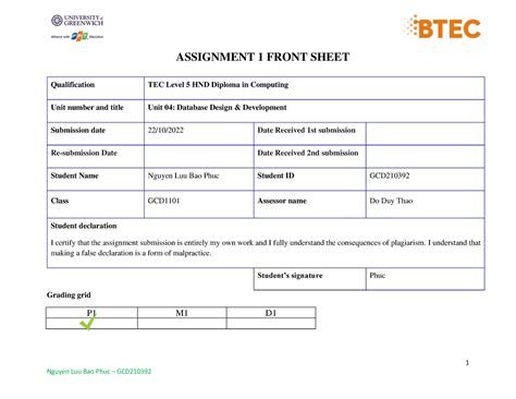 Asm Pass Asm Pass Asm Pass Grade Assignment Front Sheet Qualification