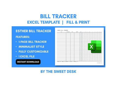 Editable Bill Payment Tracker Excel Bill Tracker Template Monthly