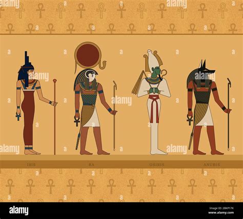 Illustrations Of The Gods Of Ancient Egypt Isis Ra Osiris And Anubis