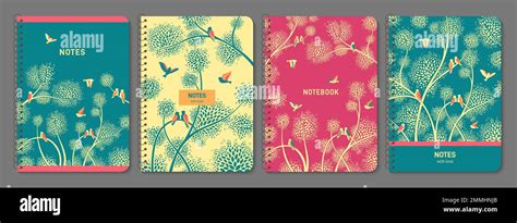 Flock Of Bird And Tree Abstract Trendy Notebook Cover Set Exotic Dove