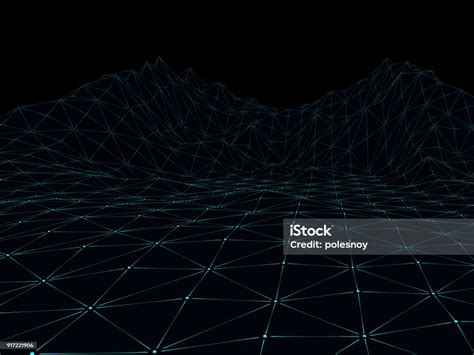 디지털 풍경입니다 추상 와이어 프레임 배경입니다 3d 테크놀로지에 대한 스톡 사진 및 기타 이미지 테크놀로지 3차원 형태