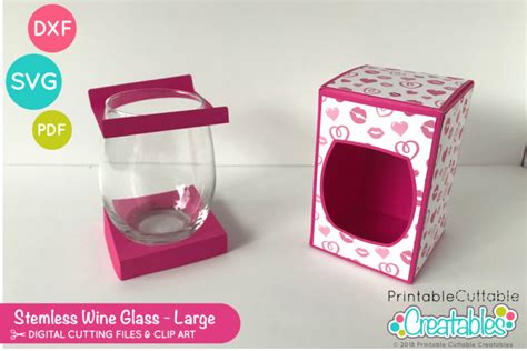 Large Stemless Wine Glass Box Svg File Template For Cricut