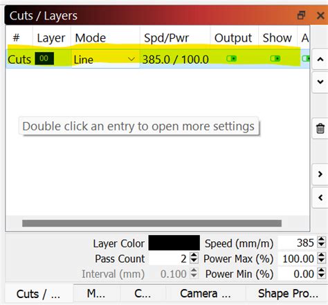 My Version Of Lightburn Only Have Cut Settings Line Fill Fill