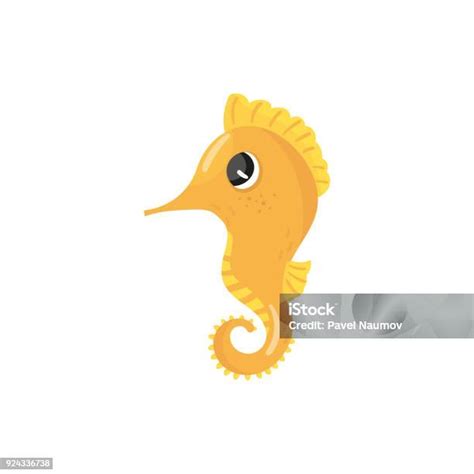 노란색 해 마의 캐릭터를 만화 열 대 바다 생물입니다 가장자리가 말린된 꼬리와 작은 해양 물고기 바다 야생 생물의 개념입니다 사이드 뷰입니다 다채로운 평면 벡터 아이콘 0