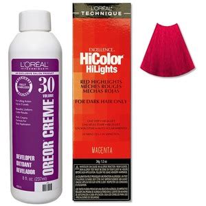L Oreal HiColor Magenta Hair Dye 4 Packs With 30 Vol Developer 16oz
