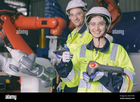 Happy Engineer Team Portrait Thumbs Up Enjoy Working Together In Modern