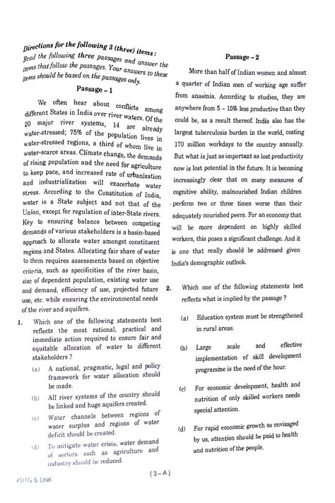 Upsc Csat Set A Pirections For The Followi Ig Th Ree Ite Oead The Following Three