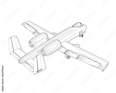 Outline Combat Aircraft In Isolate On A White Background Modern Combat Aircraft Stylized Image