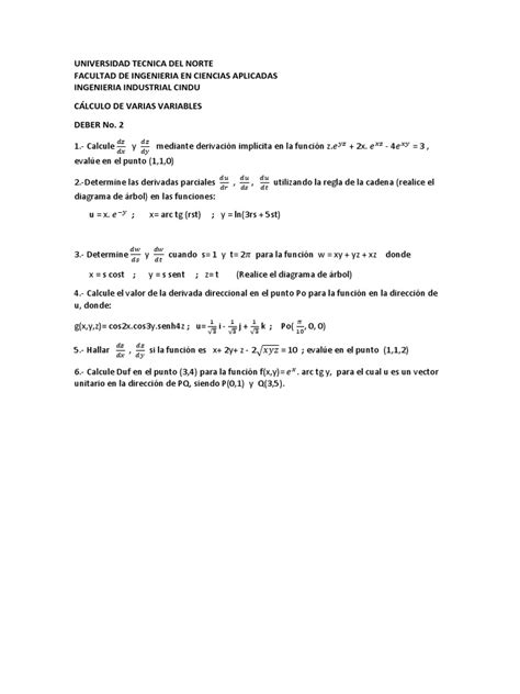 Deber 2 Cálculo Varias Variables Pdf